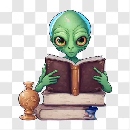 Download Blue Alien Reading Book and Holding Glass Beakers Cartoons ...