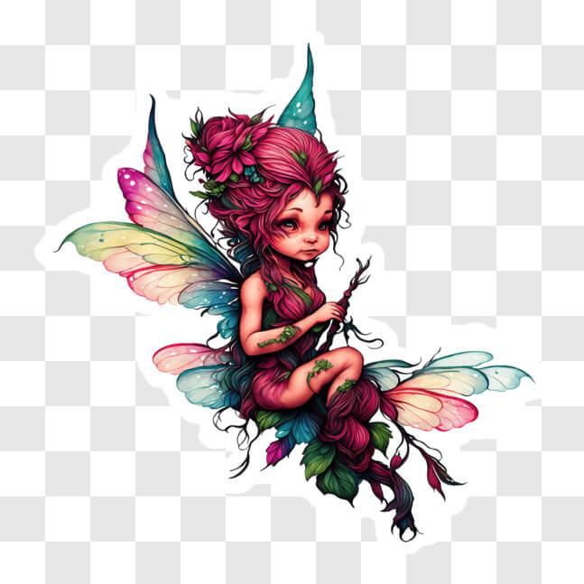 Download Fairy with Long Hair and Pink Feathers Sticker Design by ...