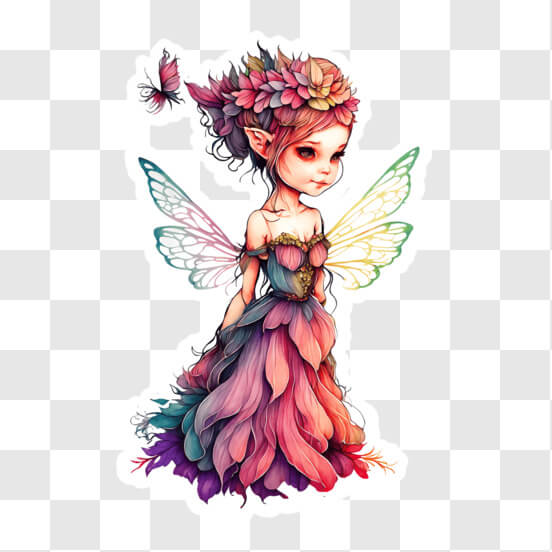 Download Fairy Girl with Colorful Wings and Flowers Sticker PNGs Online ...