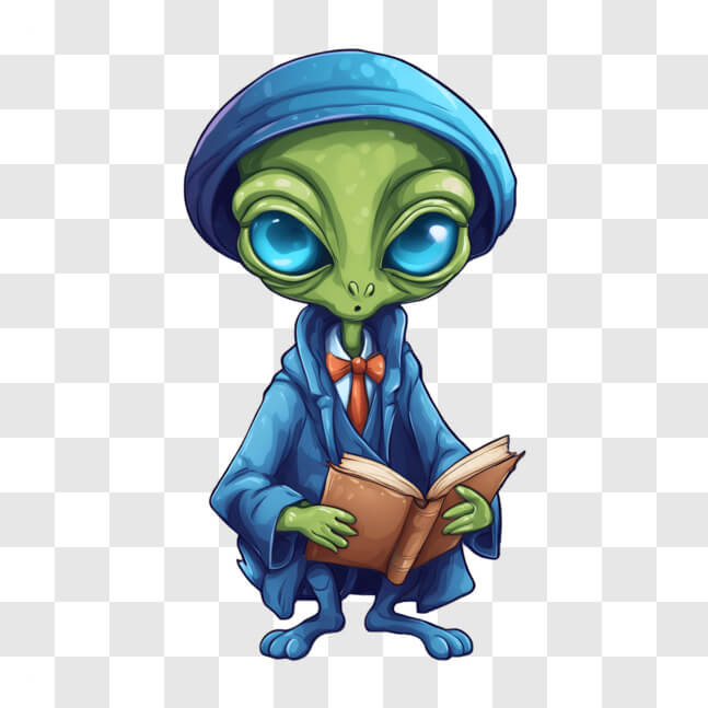 Download Alien reading a book in front of a blue coat and hat Cartoons ...