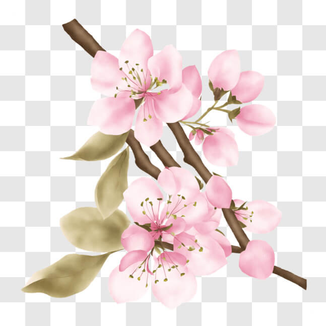 Download Pink Flower Tree Branch with Green Leaves PNGs Online ...