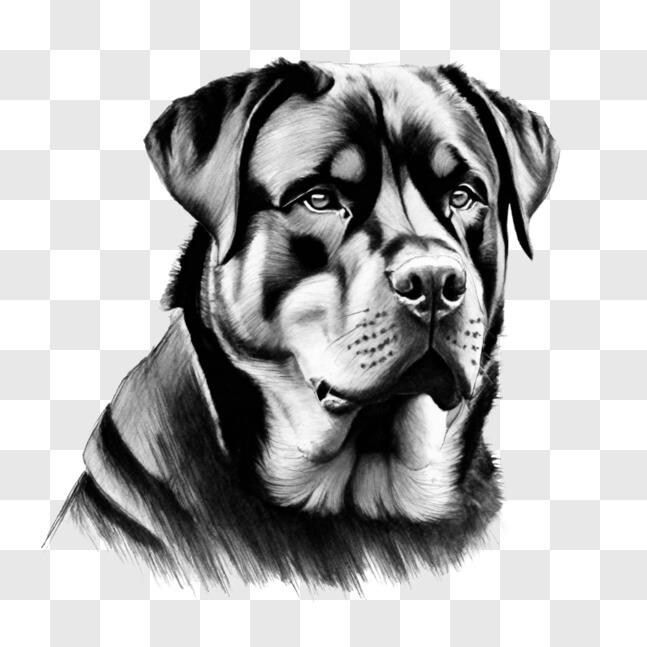 Download Detailed Black And White Rottweiler Dog Drawing Sketches