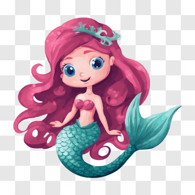 Download Cartoon Mermaid with Pink Hair and Tiara on Black Background ...