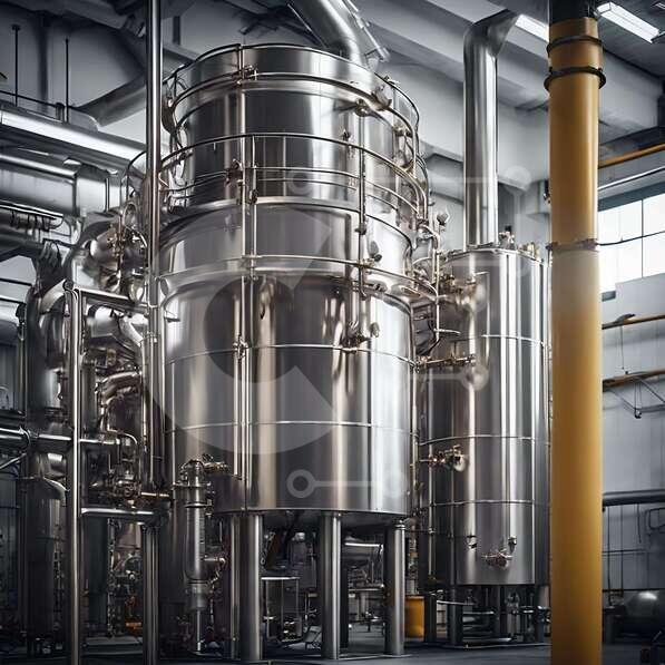 Large Industrial Building with Stainless Steel Tanks and Pipes stock ...
