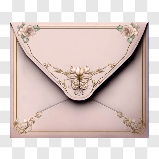 Scarica Busta rosa con design floreale e bordo dorato PNGs Online ...