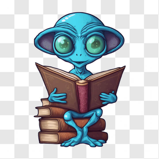 Download Blue Alien Reading Book and Holding Glass Beakers Cartoons ...