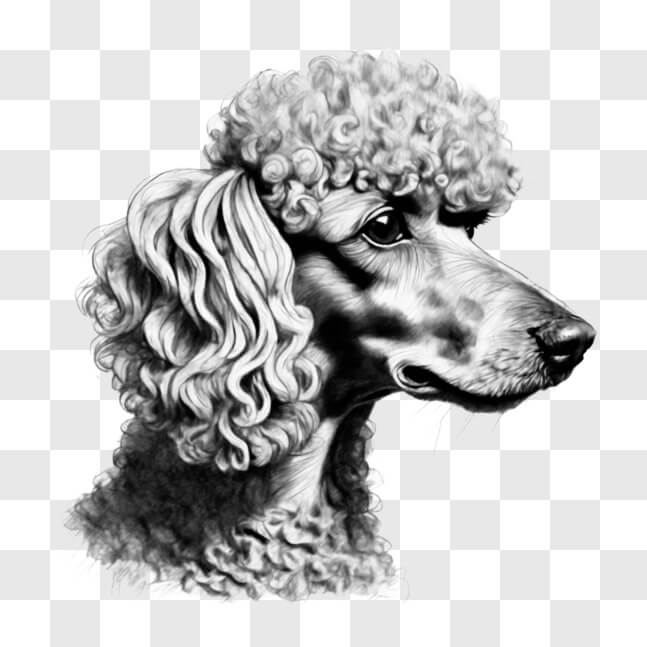 Download Curly-haired Poodle Dog Drawing in Black and White Sketches ...