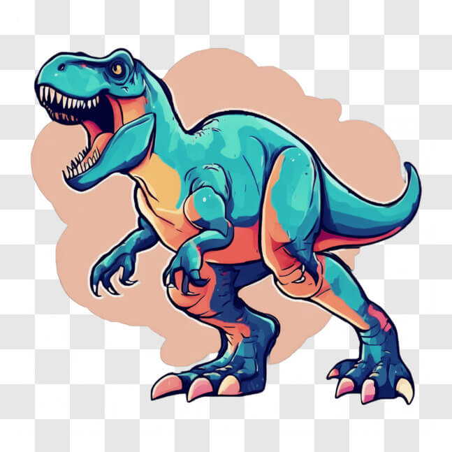 Download Blue and Pink T-Rex Dinosaur with Mouth Open in Orange Cloud ...