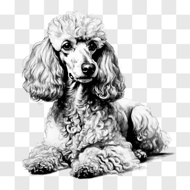 Download Detailed Black and White Drawing of a Sitting Poodle Dog ...