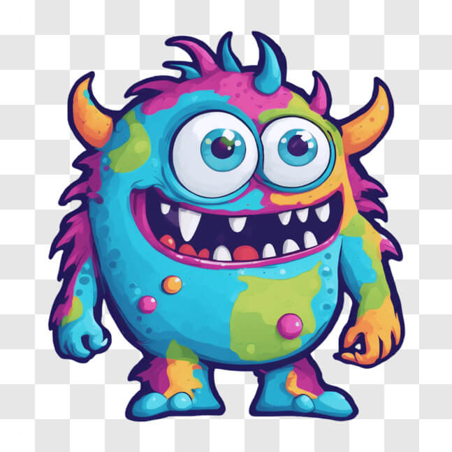 Download Cartoon Monster with Colorful Eyes, Big Ears, and Large Teeth ...