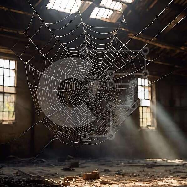 Spider Web in Abandoned Building with Sunlight stock photo | Creative ...