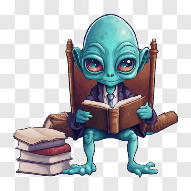 Download Blue Alien Sitting in Front of Books Cartoons Online ...