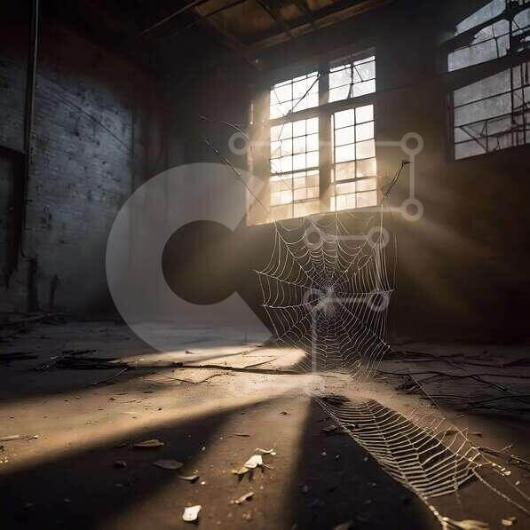 Eerie Spider Web in Old Industrial Setting stock photo | Creative Fabrica