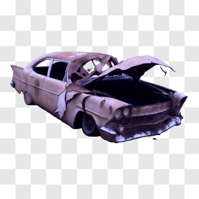 Download Rusted Vintage Car with Open Hood and Running Engine PNGs ...