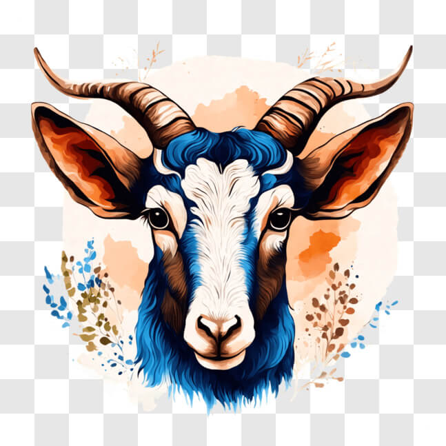 Download Goat Head with Blue and White Horns PNGs Online - Creative Fabrica