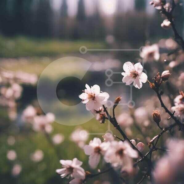 Blooming Tree Branch in Spring Season stock photo | Creative Fabrica