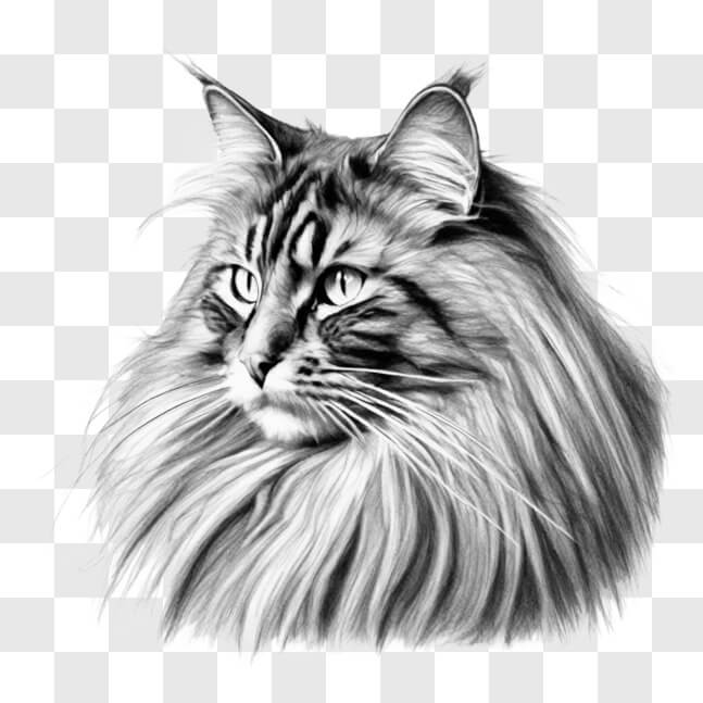 Download Long-Haired Cat Sketch in Black and White Sketches Online ...