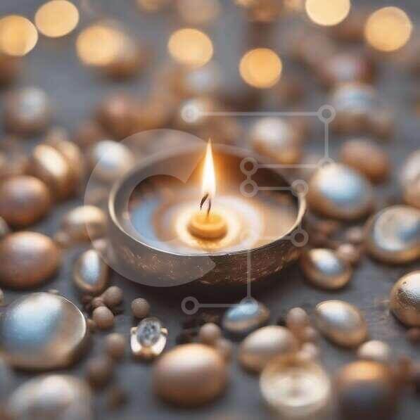 Beautiful Lit Candle and Beads for Enhancing Ambience stock photo ...