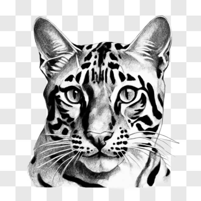 Download Black and White Ocelot Face Drawing Sketches Online - Creative ...