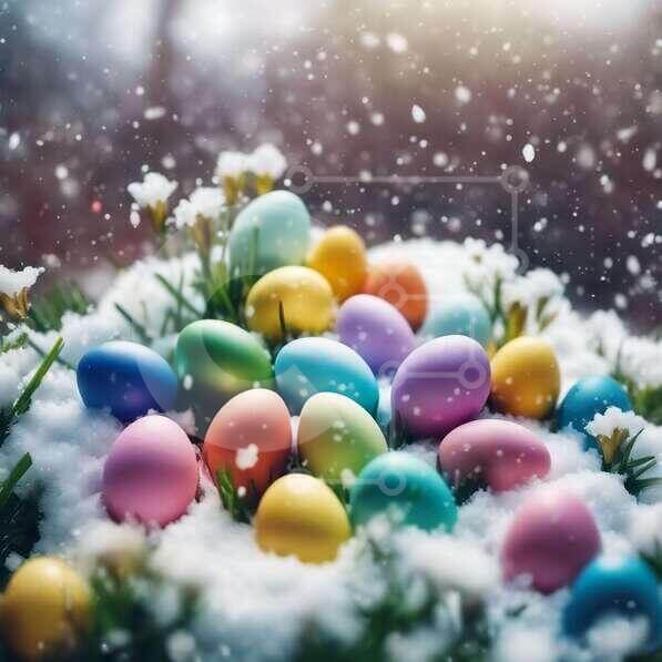 Celebrate Easter with Colorful Eggs in the Snow stock photo | Creative ...