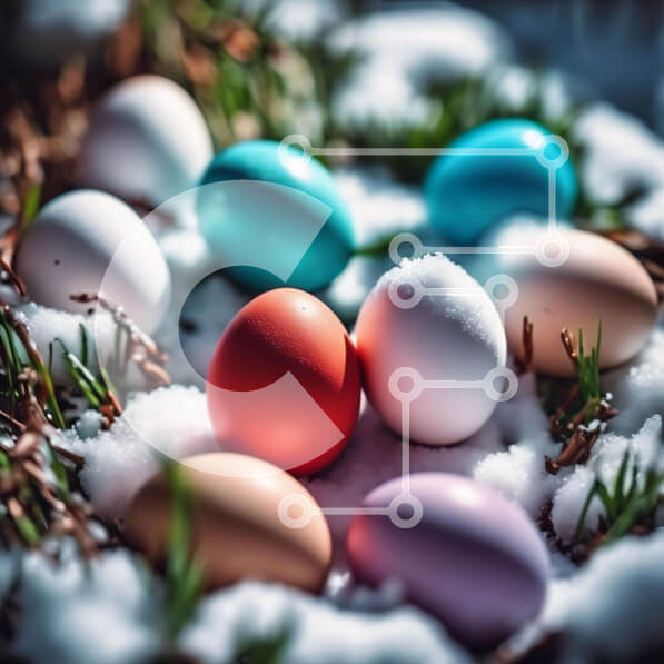 Download Colorful Easter eggs nestled in the snow Stockphotos Online ...