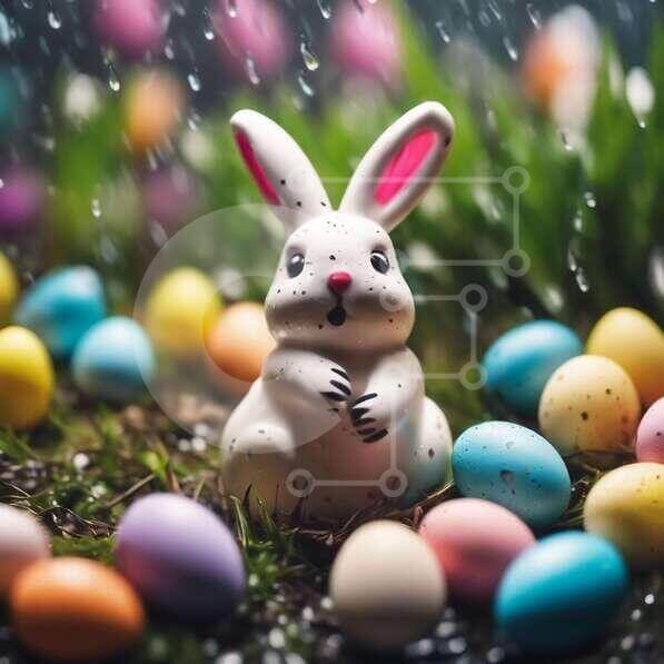 Springtime with Bunny and Colorful Easter Eggs stock photo | Creative ...
