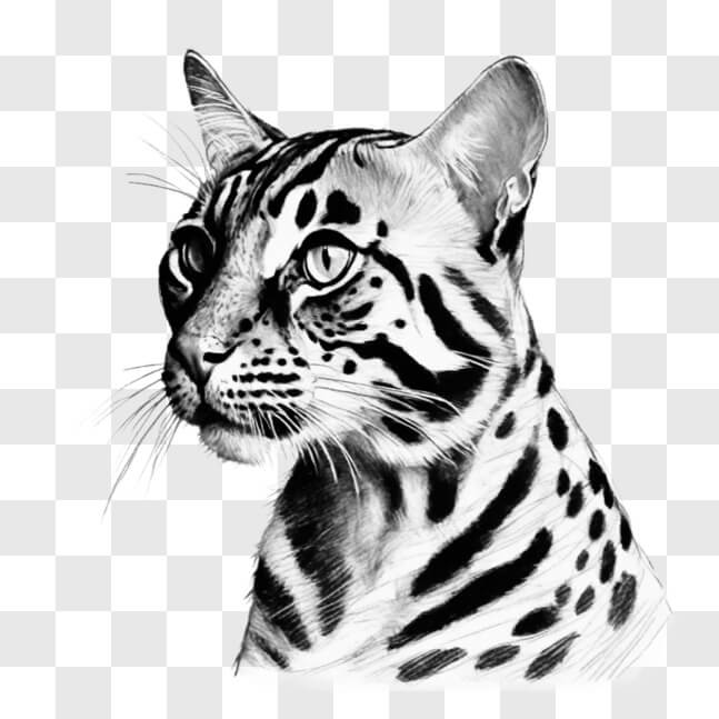 Download Black and white drawing of an ocelot cat Sketches Online ...