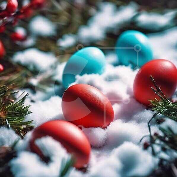 Festive Easter Eggs in Snow stock photo | Creative Fabrica