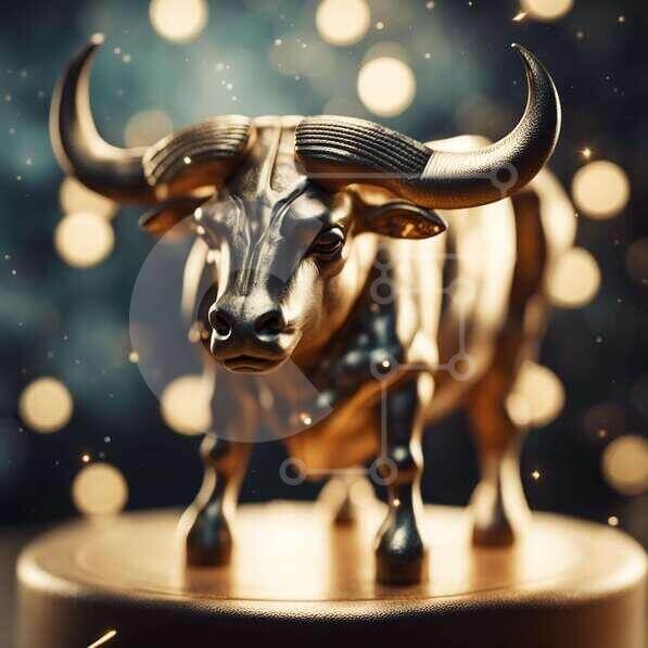 Symbol of Strength and Wealth: Gold Bull Statue on Ornamental Pedestal ...