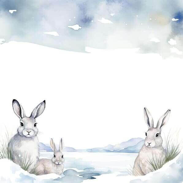 Download White Rabbits Watercolor Painting in Snow Backgrounds Online ...