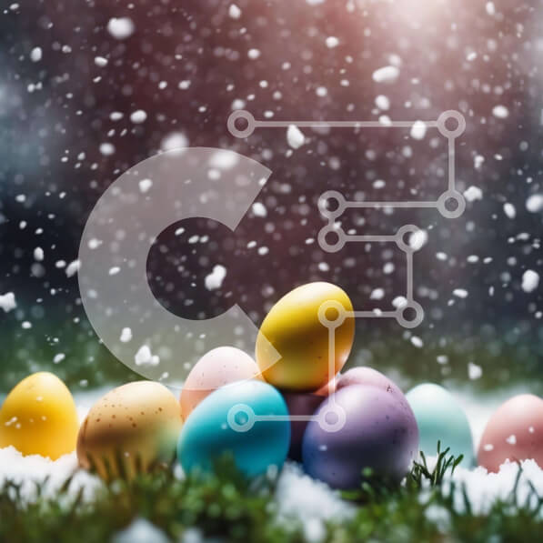 Download Colorful Easter eggs on grass with snow falling Stockphotos ...