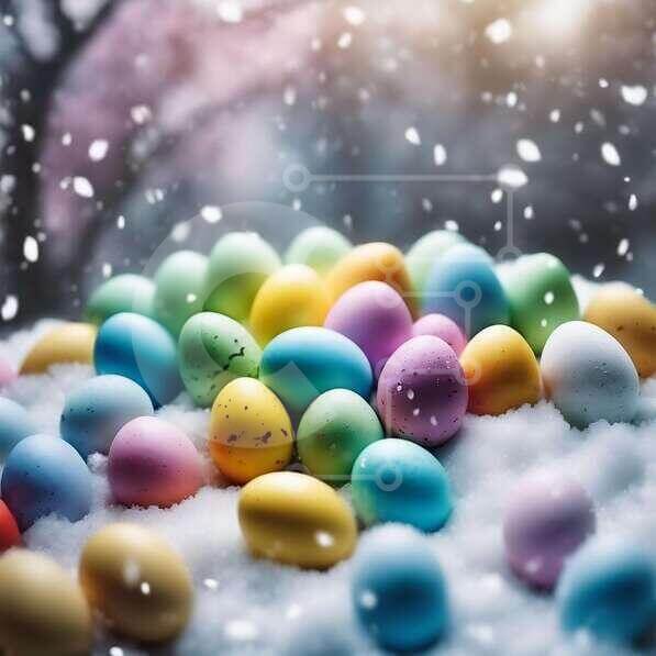 Festive Easter Eggs in the Snow stock photo | Creative Fabrica