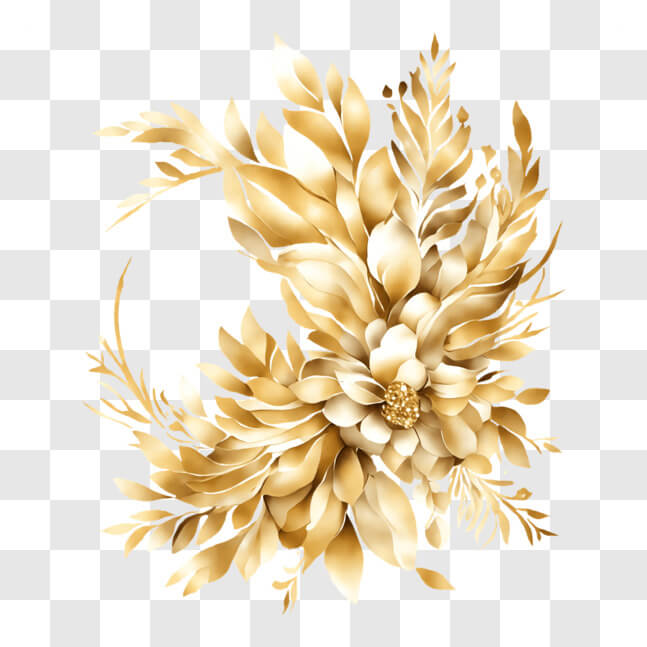 Download Gold Flower with Leaves PNGs Online - Creative Fabrica