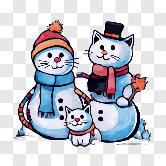 Download Charming Winter Drawing of Snowmen and a Cat Cartoons Online ...