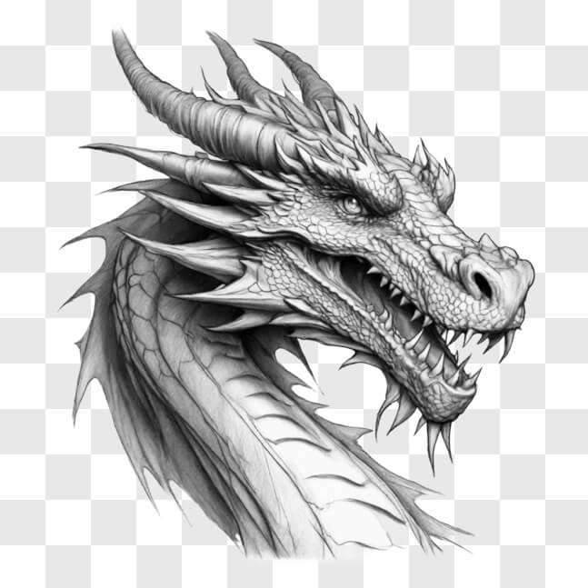 Download Intricate Dragon Head Sketch in Black and White Sketches ...