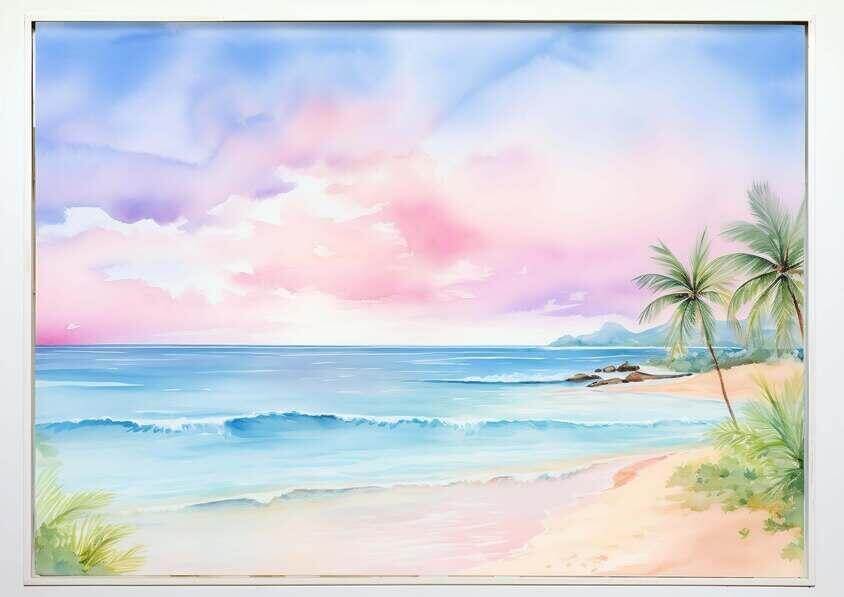 Descarga Pintura acuarela de playa y océano con palmeras Fondos En ...