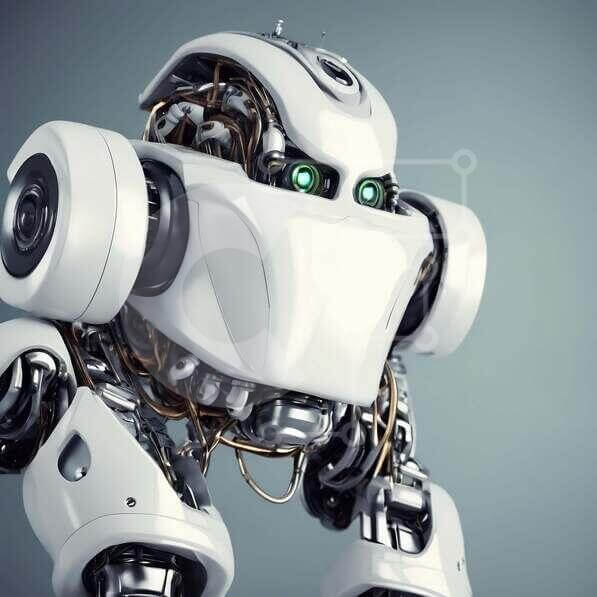 Futuristic White Robot with Green Eyes stock photo | Creative Fabrica