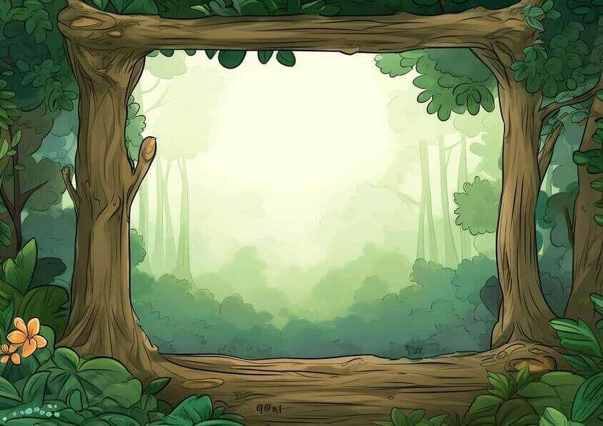 Download Cartoon Frame in Idyllic Forest with Colorful Flowers and ...
