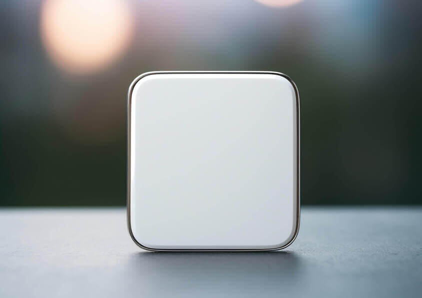 Download Small White Electronic Device on Table with Blurry Background ...