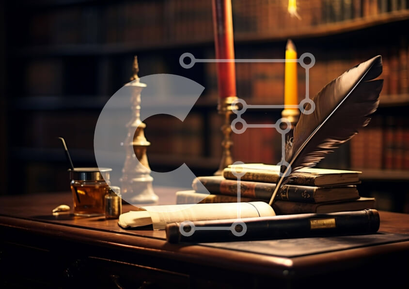 Download Vintage Desk with Pen, Quill, and Books Stockphotos Online ...