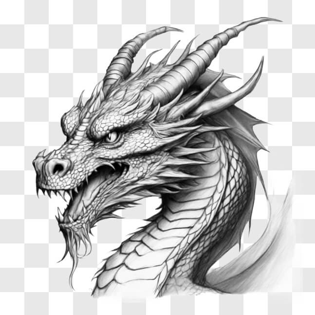 Download Detailed Dragon Head Drawing in Black and White Sketches ...