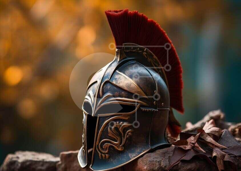Authentic Ancient Spartan Helmet with Red Feathers stock photo ...