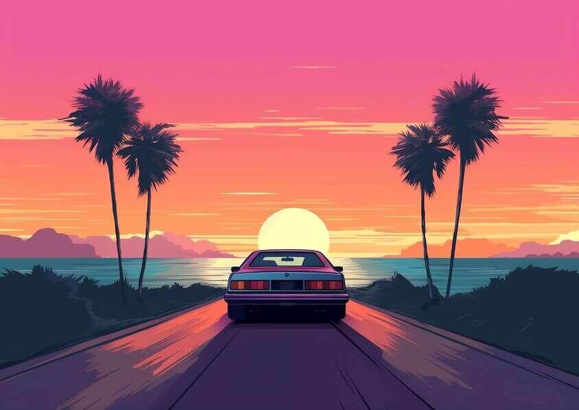 Download Scenic Drive with Palm Trees and Sunset Backgrounds Online ...