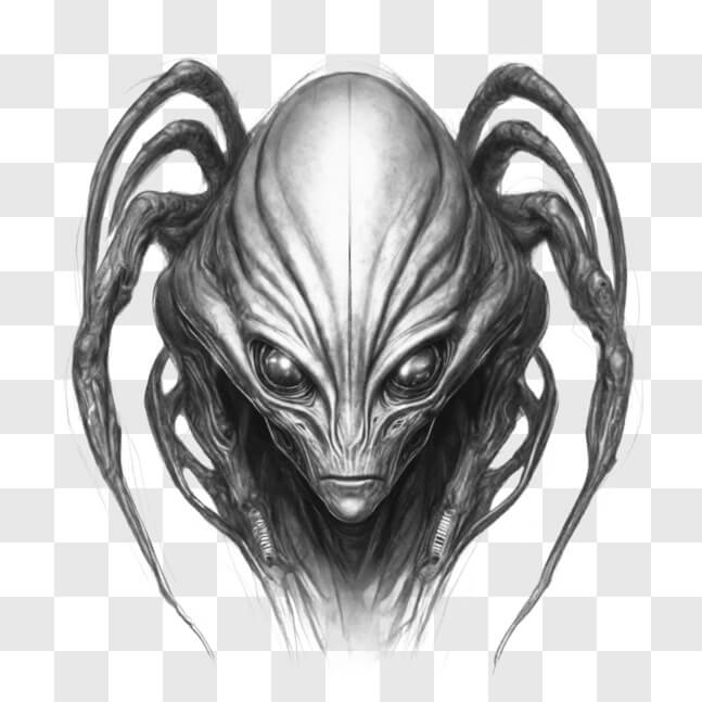 Download Black and White Alien Head Drawing Sketches Online - Creative ...