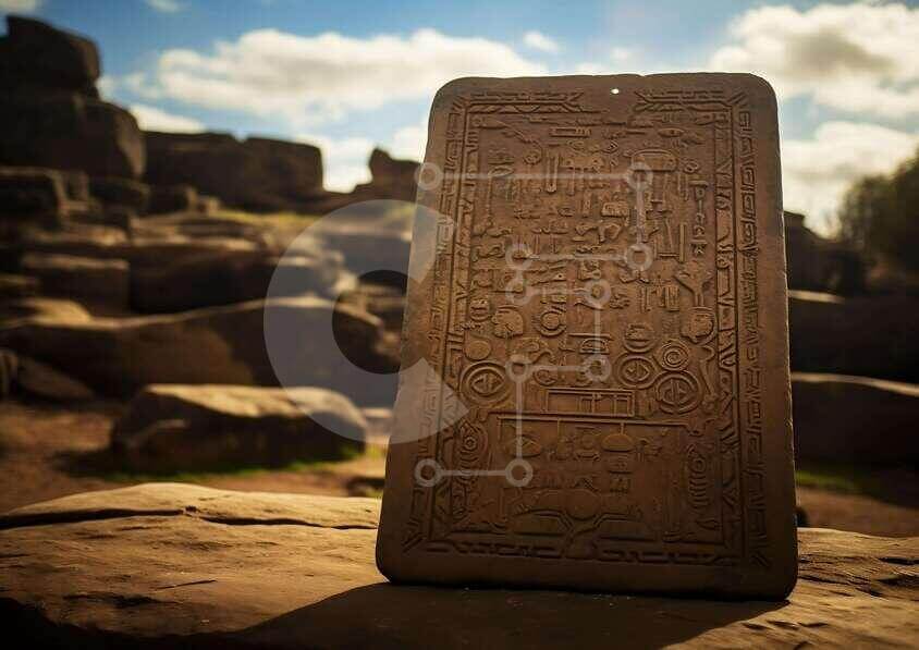Ancient Stone Tablet with Symbols and Hieroglyphics stock photo ...