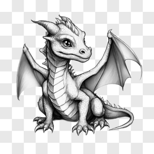 Download Illustration of a Small Dragon with Spread Wings Sketches ...