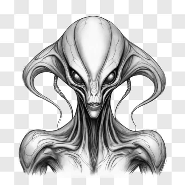 Download Black and White Drawing of Alien's Face and Arms Sketches ...