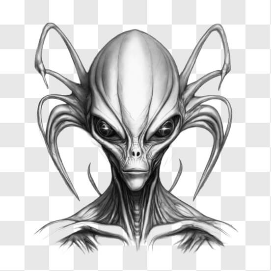Download Black and White Drawing of an Alien Sketches Online - Creative ...