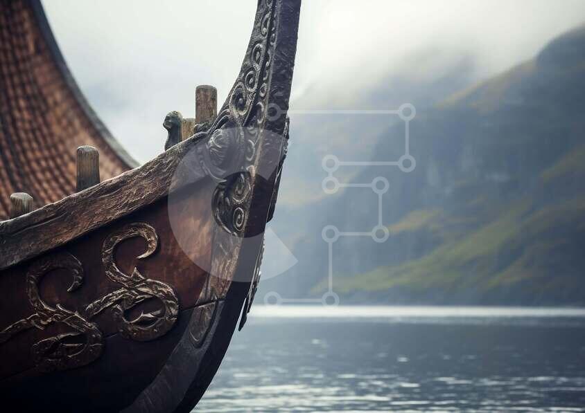 Ancient Viking Boat in the Water stock photo | Creative Fabrica