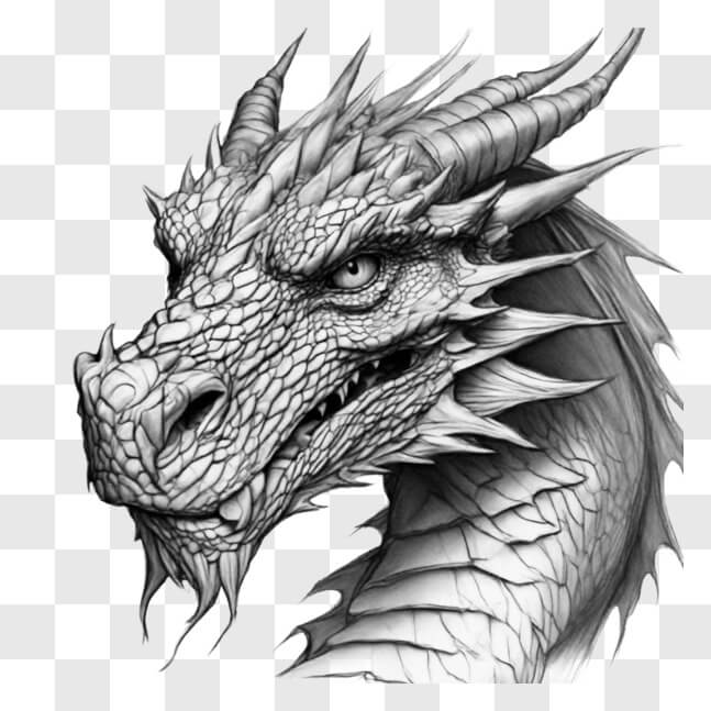 Download Detailed Black and White Dragon Head Artwork Sketches Online ...